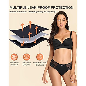 Intiflower Period Underwear for Women, Leakproof Period Panties, Lace Menstrual Underwear Breathable & Soft