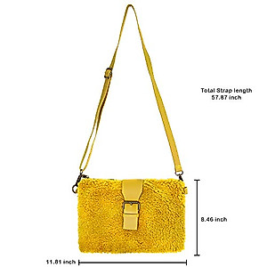 Me Plus Women Fashion Soft Sherpa Fleece Faux Leather Handbag Purse Shoulder Bag Adjustable Strap (Sherpa Fleece - Mustard)