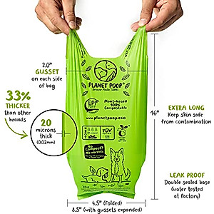 PLANET POOP Home Compostable Dog Poop Bags Extra-long with Handles 240 Un-Scented Pet Waste Bags Plastic Free, Thick Leakproof Plant-Based Doggy Bag, Cats & Dogs Pet Supplies