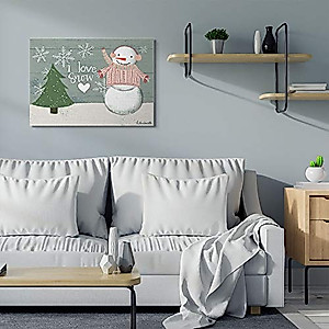 Stupell Industries I Love Snow Snowman Wood Texture Holiday Word Design Canvas, 30 x 40, Multi-Color