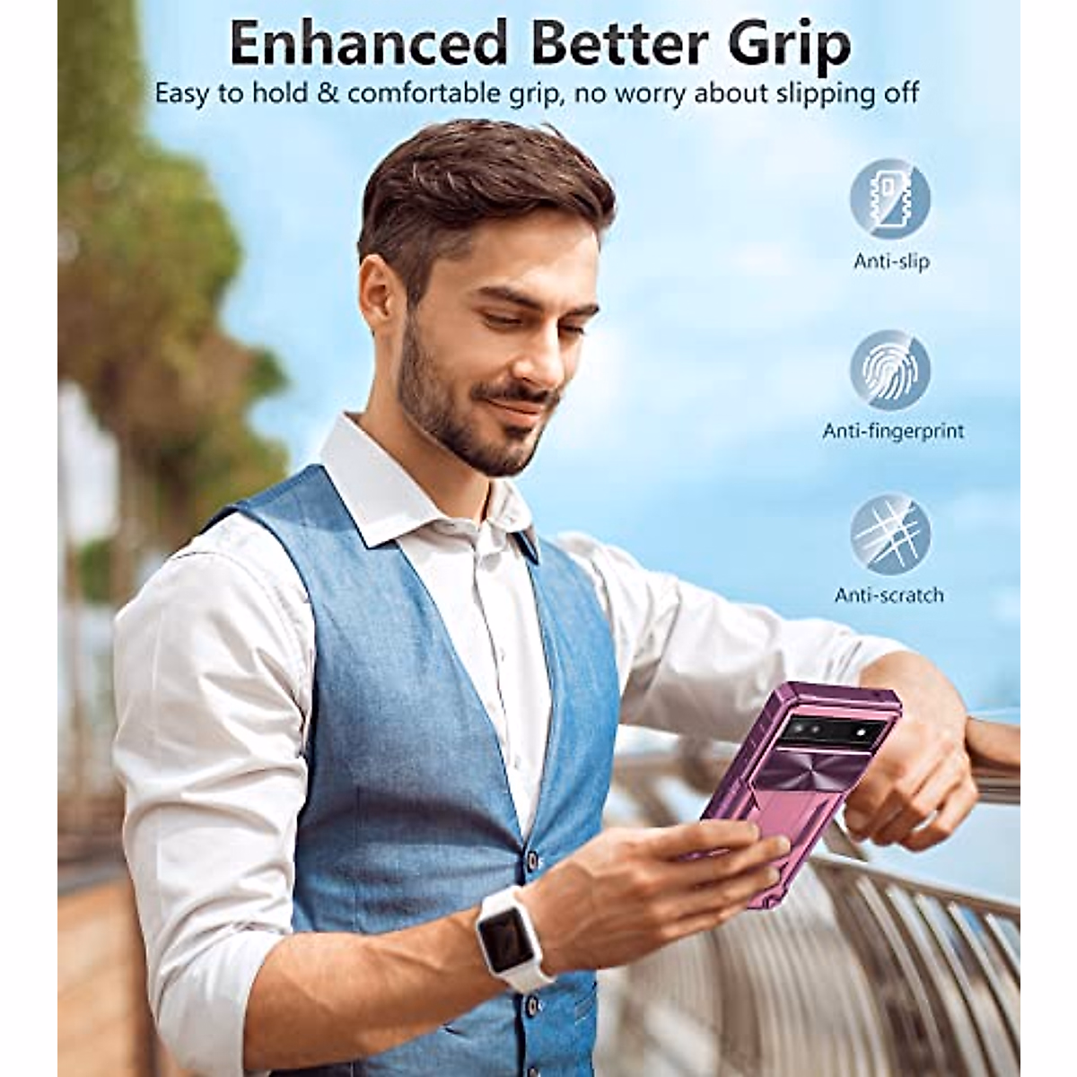 FNTCASE for Google Pixel 6a Case: Military Drop Proof Protection Rugged Protective Pixel 6A 5G Cell Phone Cover with Kickstand & Slide | Shockproof TPU Matte Textured Hybrid Bumper - Pink Purple