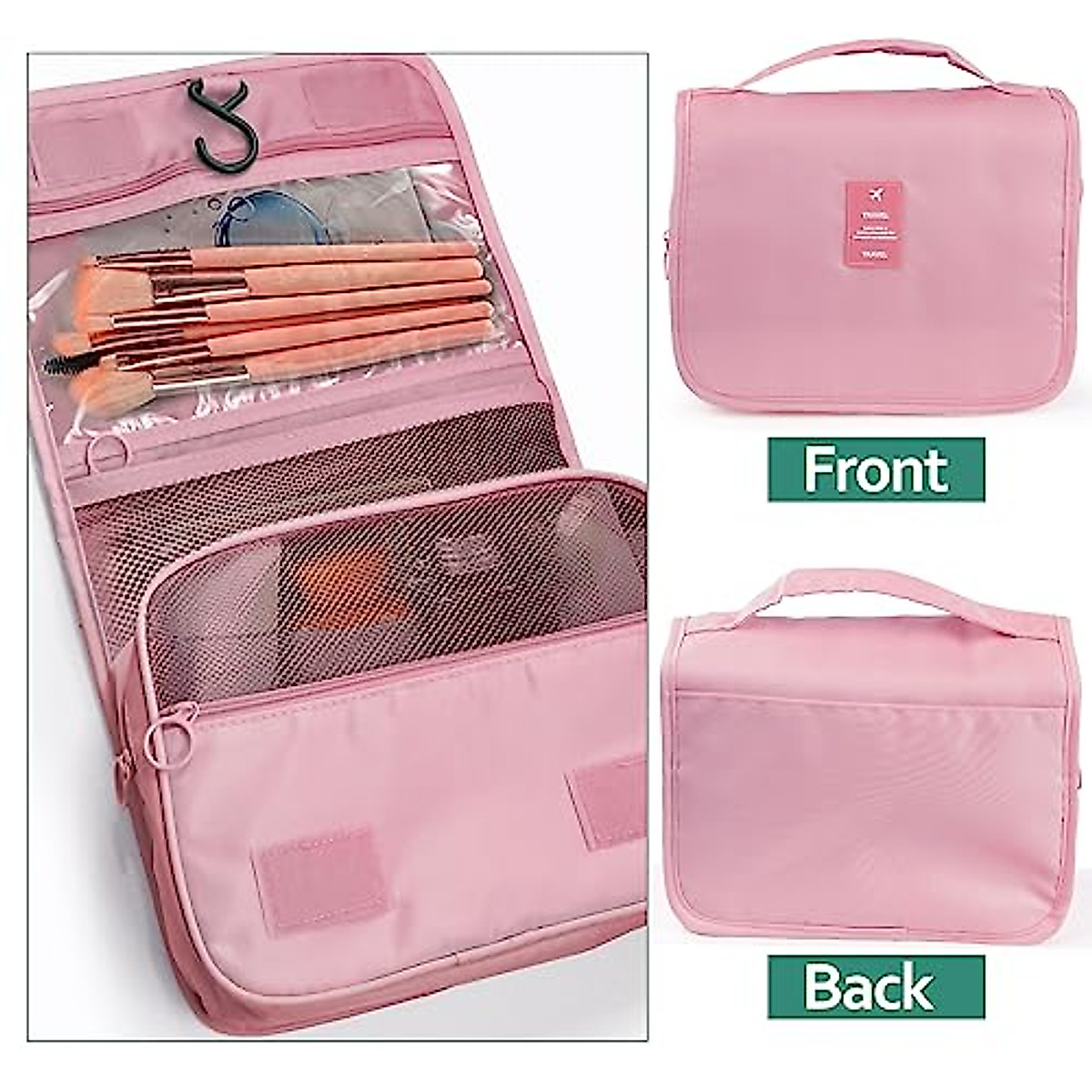Aosivm Hanging toiletry bag for Women,makeup travel bag,with Jewelry Organizer Compartment,Large Cosmetic Bag Travel Organizer for Bathroom Shower Accessories (pink, Large)