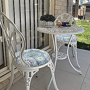 LVTXIII Outdoor All Weather Bistro Seat Cushions, Comfortable Fluffy Tufted Patio Chair Cushions Round 15"x15"x4" Set of 2 for Home Garden Furniture, Delancey Lagoon