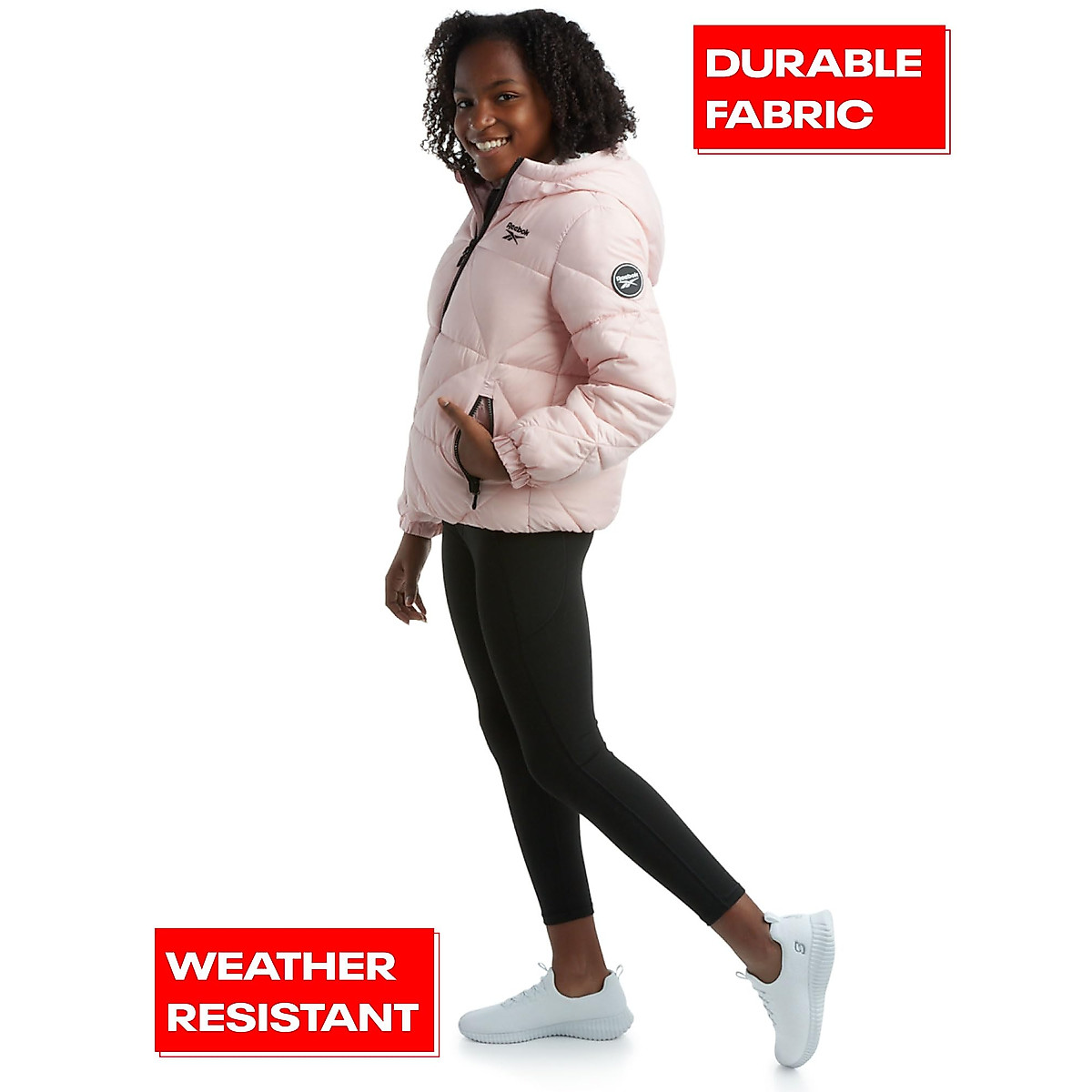 Reebok Girls' Winter Coat - Heavyweight Quilted Sherpa Fur Lined Cropped Puffer Parka - Casual Jacket for Girls (4-16), Size 10-12, Blush