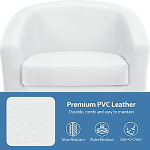 Yaheetech White Leather Chair, Faux Leather Accent Chair, Modern Barrel Chair Comfy Club Chair with Soft Padded and Solid Legs for Living Room Bedroom Reception Room, White