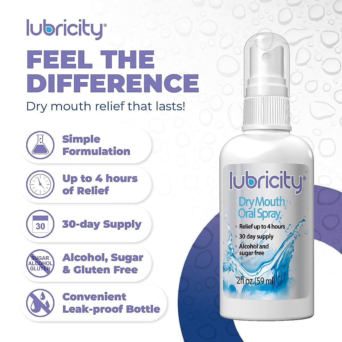 Lubricity Dry Mouth Oral Spray for Symptomatic Relief of Dry Mouth, Flavorless - 2 oz, 30 Day Supply