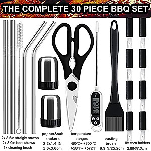 grilljoy 31PC Heavy Duty BBQ Grilling Accessories Grill Tools Set - Stainless Steel Grilling Kit with Storage Bag for Camping, Tailgating - Perfect Barbecue Utensil Gift for Men Women