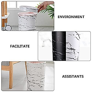 DOITOOL Plastic Trash Can Round Marble Print Rubbish Bin Kitchen Waste Basket Decorative Garbage Storage Container for Home Office Bathroom Bedroom Living Room