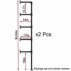 (14"Deep, 2Pcs)Industrial Retro Wall Mount Iron Pipe Shelf,DIY Open Bookshelf,Hung Bracket,Home Improvement Kitchen Shelves,Tool Utility Shelves, Office Shelves, Bookshelves and bookcases