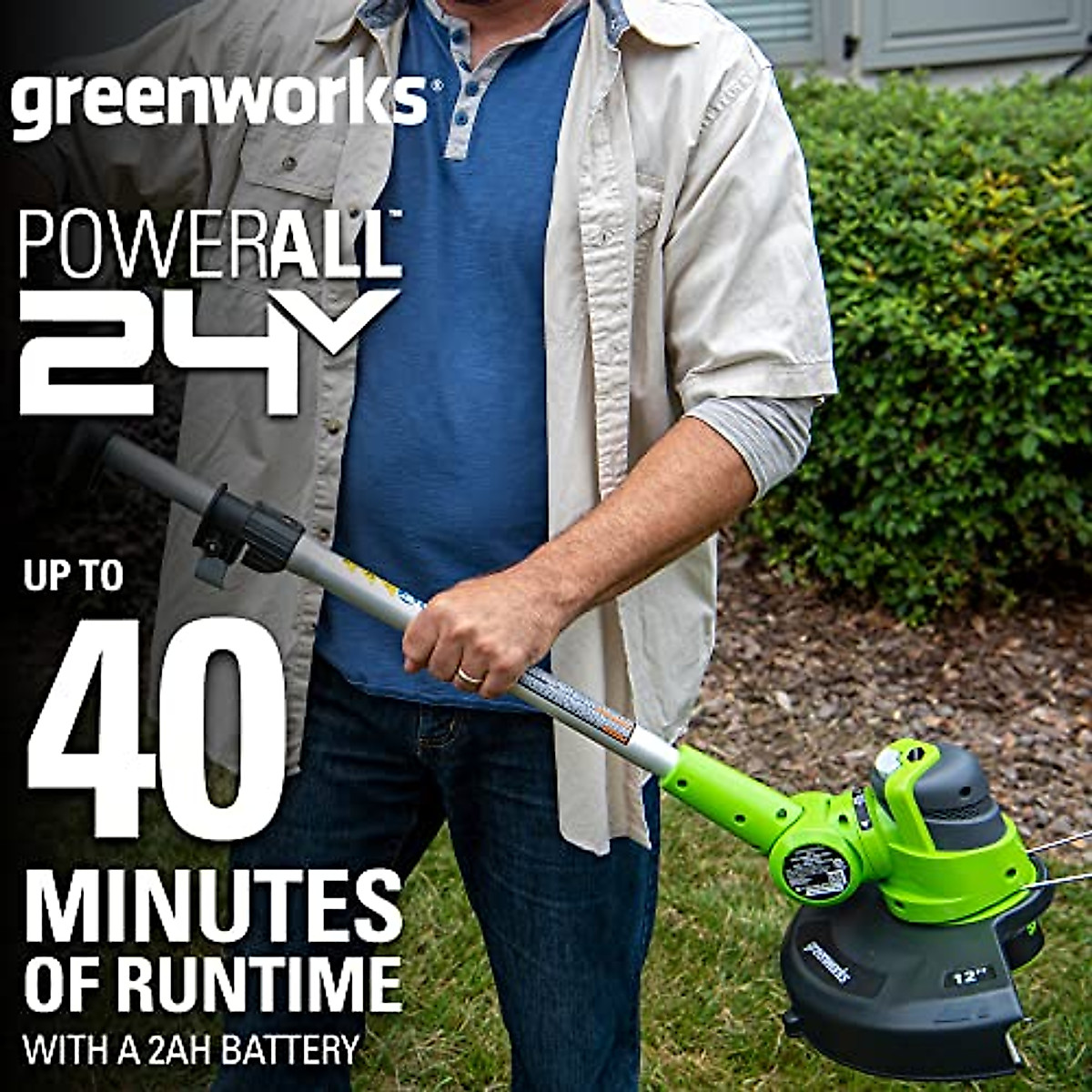 Greenworks 24V 12 inch String Trimmer, 2Ah USB Battery and Charger Included ST24B215