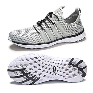 DLGJPA Women's Lightweight Quick Drying Water Shoes for Beach or Water Sports Slip On Walking Shoes LightGrey 8