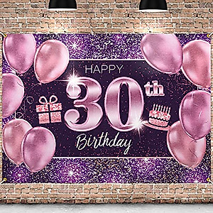 PAKBOOM Happy 30th Birthday Banner Backdrop - 30 Birthday Party Decorations Supplies for Women - Pink Purple Gold 4 x 6ft