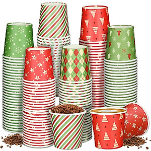 Maxcheck 300 Pcs Christmas Paper Cups 4 oz Disposable Holiday Supplies 6 Styles Paper Coffee Espresso Cups Xmas Green Red Drink Drinkware for Chocolate Tea Cocoa Beverage Party Office