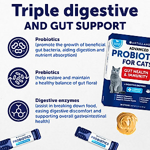 Probiotics for Cats - Cat Probiotic Support Gut Health, Itchy Skin, Allergies, Immunity, Yeast Balance - Cat Probiotics for Indoor Cats Digestive Enzymes with Prebiotics - Cat Diarrhea Relief