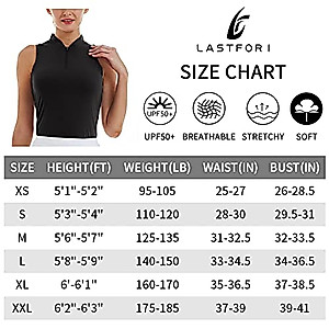 LastFor1 Women's Golf Polo Sleeveless Shirt Zip-Up UPF 50+ UV Protection Athletic Tops Slim Fit Quick Dry Lightweight Black XL