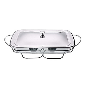 Chafing Dish Food Warmer Stainless Rectangular Buffet Server with 1 Tempered Glass Bakeware for Buffet Catering Kitchen Party (Silver)