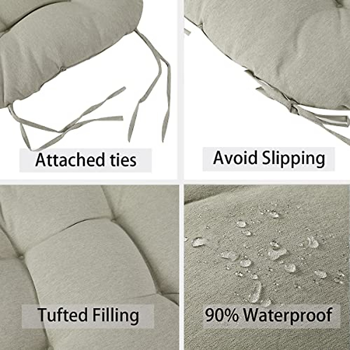 FUNHOME All Weather Patio Furniture Tufted Seat Cushion with Tie,19" x 19",Pack of 2,Waterproof Patio Chair Pads for Garden Patio Outdoor Decor-Light Brown