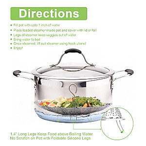 Stainless Steel Steamer Basket, Vegetable Steamer Basket for Instant Pot, Insert for Veggie/Seafood Cooking/Boiled Eggs with Safety Tool - Adjustable Sizes to fit Various Pots (5.1" to 9.5")