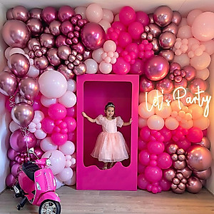 Chamrrille 203PCS Rose Pink Balloon Garland Kit, Metallic Pink & Magenta & Pastel Pink & Hot Pink Balloons for Wedding, Princess Theme Birthday, Bridal Shower Decorations