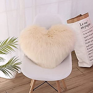 vctops Fluffy Heart Shaped Pillow Faux Fur Long Plush Cushion Shaggy Solid Color Decorative Throw Pillow Cover with Insert for Sofa Couch Bedroom (Beige,14"x18")