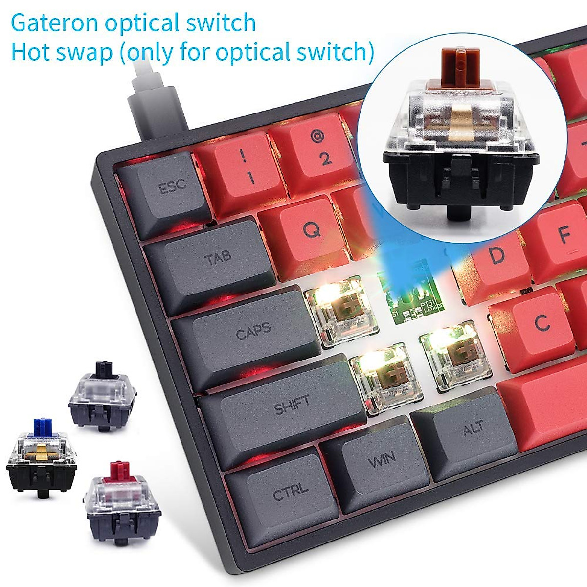 60% Mechanical Keyboard, RGB LED Backlit Wired Gaming Keyboard, Ergonomic, for PC/Mac Gamer, Typist (Gateron Switches, PBT Caps) (Renewed)