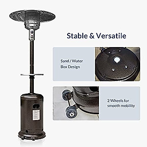 BELLEZE 48,000 BTU Gas Outdoor Patio Heater with LP Propane Heat, Wheels For Smooth Mobility & Double-Sided Waterproof Cover (Sand), CSA Certified - Bronze