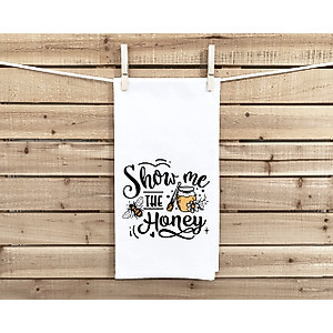 Honey Bee Kitchen Towels with Hanging Loop - Set of 5 100% Cotton Flour Sack Hand Towels - Home Decor Housewarming Hostess Mother's Day Gift for Bee Lover