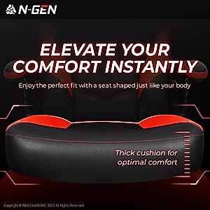 N-GEN Video Gaming Computer Chair Ergonomic Office Chair Desk Chair with Lumbar Support Flip Up Arms Adjustable Height Swivel PU Leather Executive PC Chair with Wheels for Adults Women Men (Red)