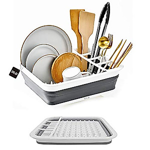 Multifunction KitchenDrying Collapsible Dish Drainer Rack Folding Bowl Drain Rack Tableware Holder Fruit Basket Organizer (Gray)