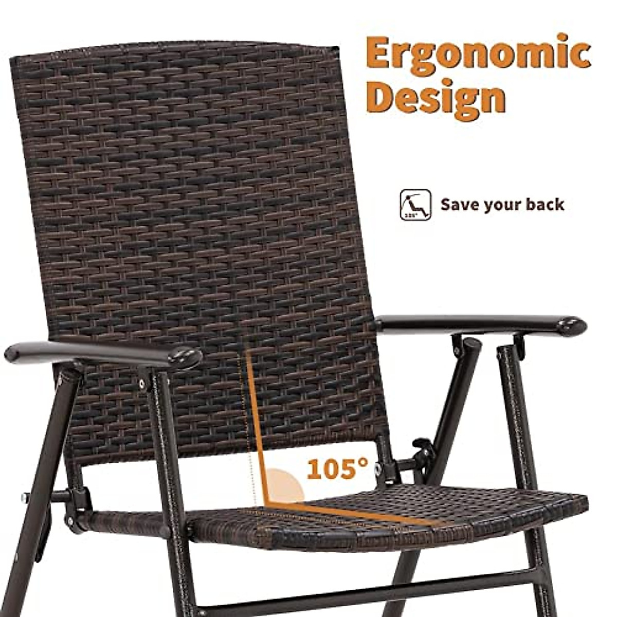 MCombo Patio Dining Set 5 Pieces, Black Outdoor Dining Table and Folding Chairs, Metal Frame Patio Wicker Furniture Set with Square Glass Table Top, for Lawn, Deck, Garden