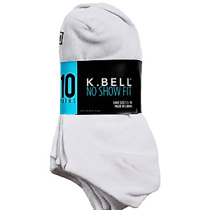 K. Bell Women's No Show Socks, White, 10 Pairs