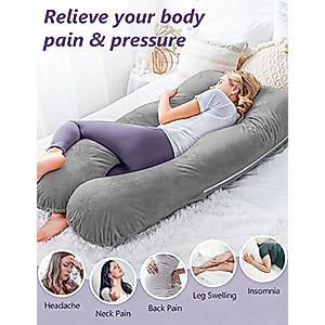 Meiz Pregnancy Pillow, U Shaped Pregnancy Body Pillow with Zipper Removable Cover (Gray- Velvet)