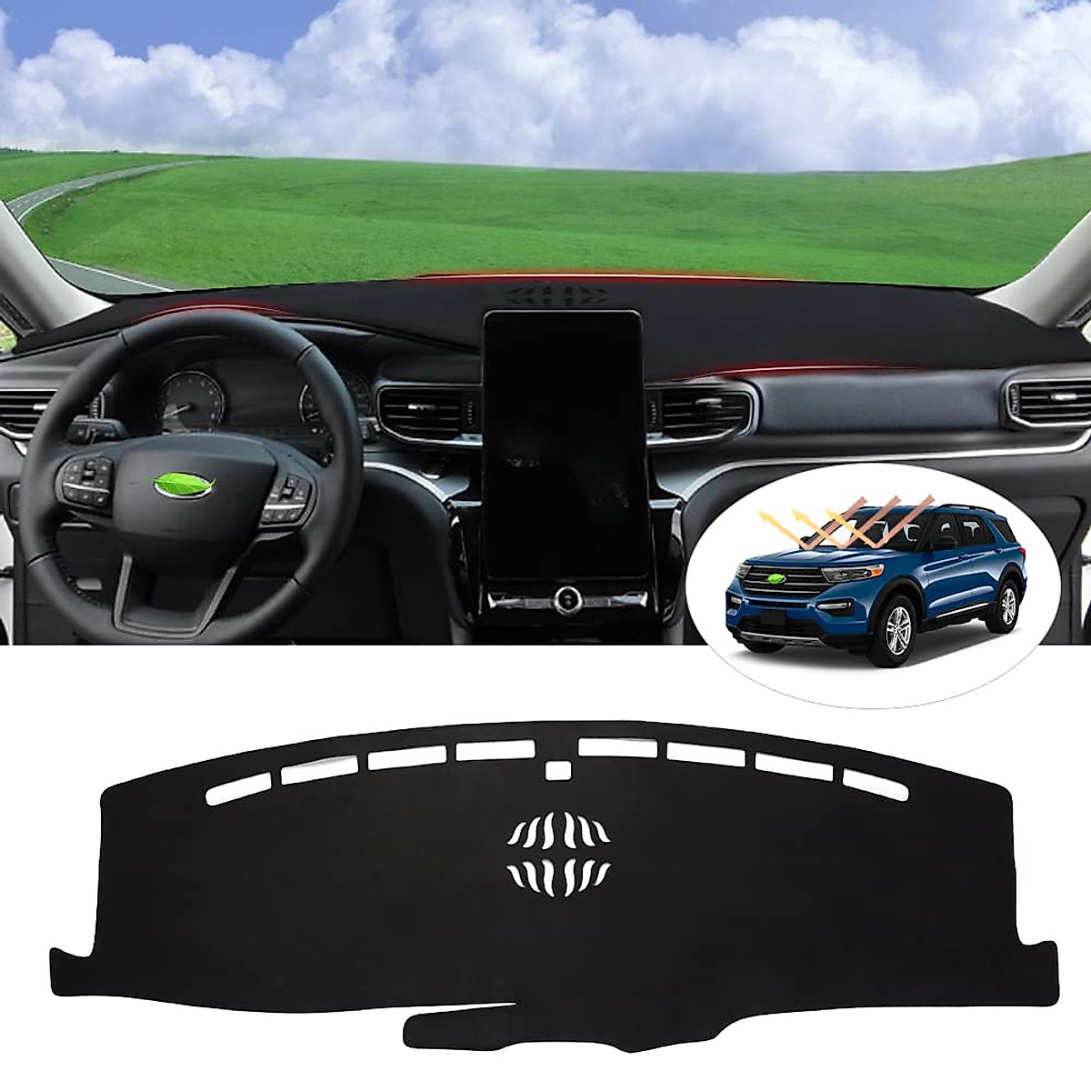 Autorder Dashboard Cover Mat for 2020 2021 2022 2023 2024 Ford Explorer Accessories Dash Cover Flannel Dash Mat Sunshade Glare UV Rays Protector