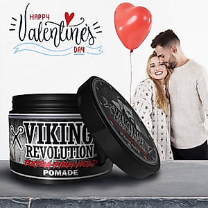 Viking Revolution Extreme Hold Pomade for Men – Style & Finish Your Hair - Extra Firm,Strong Hold & High Shine for Men’s Styling Support - Water Based Male Grooming Product is Easy to Wash Out, 4oz