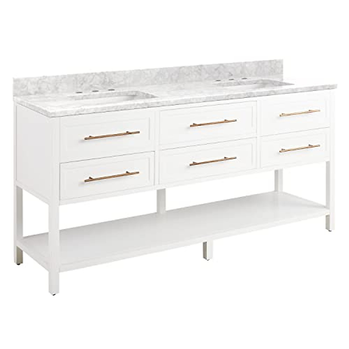 Signature Hardware 953332-72-RUMB-8 Robertson 72" Free Standing Double Vanity Cabinet Set with Mahogany Cabinet, Vanity Top and Rectangular Undermount Sinks - 8" Faucet Holes