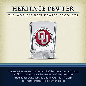 Heritage Pewter University of Oklahoma Square Shot Glass | Hand-Sculpted 1.5 Ounce Shot Glass | Intricately Crafted Metal Pewter Alma Mater Inlay