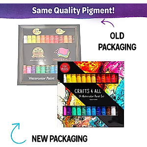 Crafts 4 ALL Watercolor Paint Set - 12/24 Pack for Artists & Beginners, 12ml Tubes with Bonus Brushes
