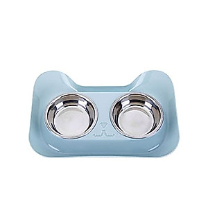 FUUIE Bowls for Food and Water Universal Pet Dog Cat Stainless Steel Double Bowl Feeder Non Slip Safety Material Water Food Container (Color : Blue)