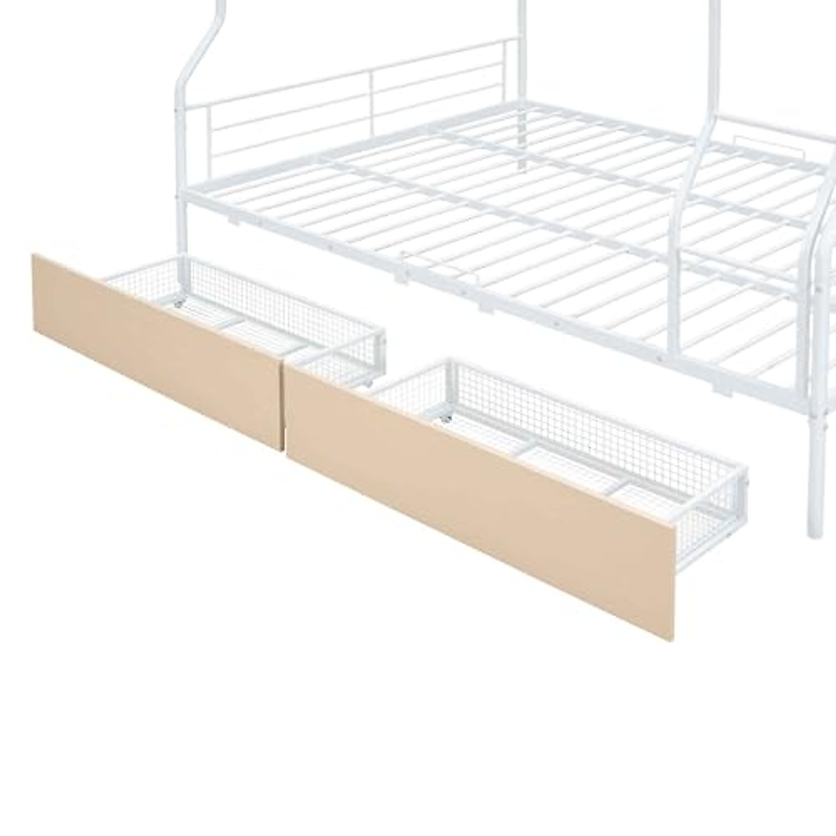 ATY Metal Bunk Bed Full XL Over Queen Size with 2 Drawers, Convertible Sturdy Bedframe w/Ladder and Guardrail, Can Seperated into 2Beds,No Box Spring Needed, for Kids, Teens, Adults, White
