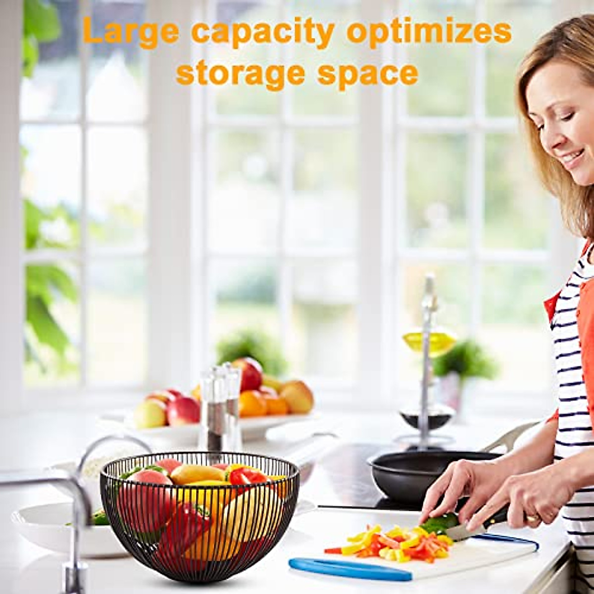 Glory to you Fruit Bowls for Kitchen Counter, Metal Wire Fruit Basket, Black Round Holder Storage for Vegetable Snack Bread Serving Candy Table Dining