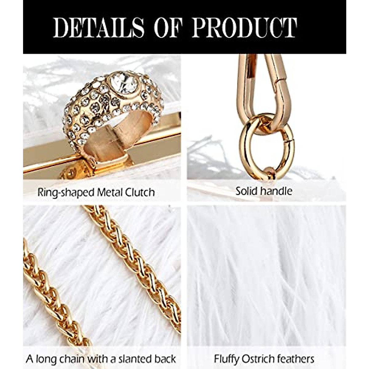 Zakia Real Natural Ostrich Feather Evening Clutch Shoulder Bag Party Bag (A-White)