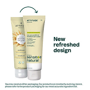 ATTITUDE Hair Conditioner for Sensitive Dry Scalp, Soothing Oat, Protects Color, Naturally Derived Ingredients, Dermatologically Tested, Vegan Detangler, Color Care, 8 Fl Oz