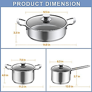 Stainless Steel pots and pans set, 6 Piece Nonstick Kitchen Induction Cookware Set,Works with Induction/Electric and Gas Cooktops, Nonstick, Dishwasher