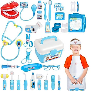 Gifts2U Toy Doctor Kit, 37 Pieces Kids Pretend Play Toys Dentist Medical Role Play Educational Toy Doctor Playset for Boys Ages 3-6