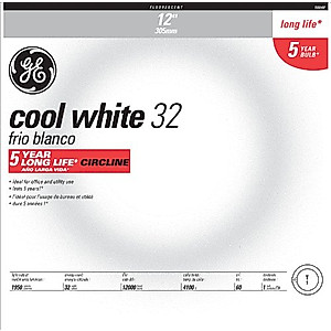 GE Lighting FC12 T9 Garage & Basement Circline Fluorescent Light Bulb, Cool White Finish, 32-Watt, 1950 Lumen, 12-Inch Circular Diameter, 1-Pack