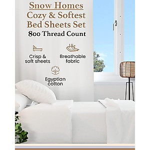 snowhomes 800 Thread Count-4Pcs Bed Sheet Set 100% Cotton Bedlinen Sheets Black Cal-King Sheets, Long-Staple Combed Cotton, Soft Sateen Weave Bedding Set, Fits Mattress Upto 18'' Deep Pockets