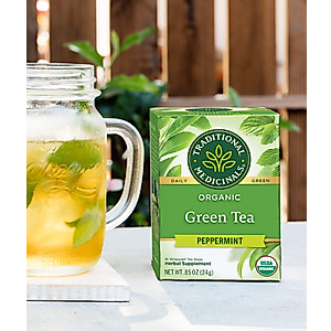 Traditional Medicinals Organic Green Tea Peppermint Herbal Tea, Alleviates Digestive Discomfort, (Pack of 3) - 48 Tea Bags Total