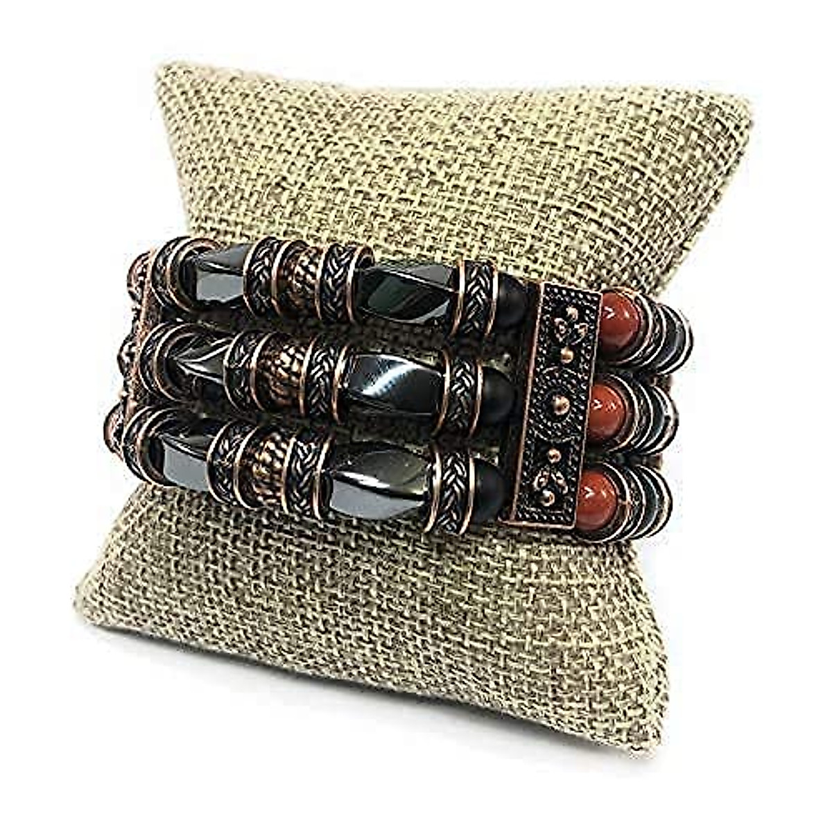 Native American Inspired Bracelet Beaded Bohemian Cuff Bracelets for Women Men Red Jasper and Black Onyx Jewelry