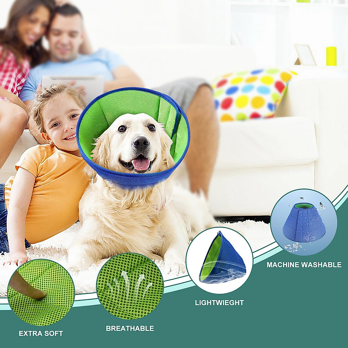 Dog Recovery Cone Collar After Surgery, Adjustable Soft Dog Cone Collar, Elizabethan Collar for Dogs Anti-Bite, Breathable Dog Cones for Dogs Anti-Lick Protective Wound(Neck:14.96-17.32")