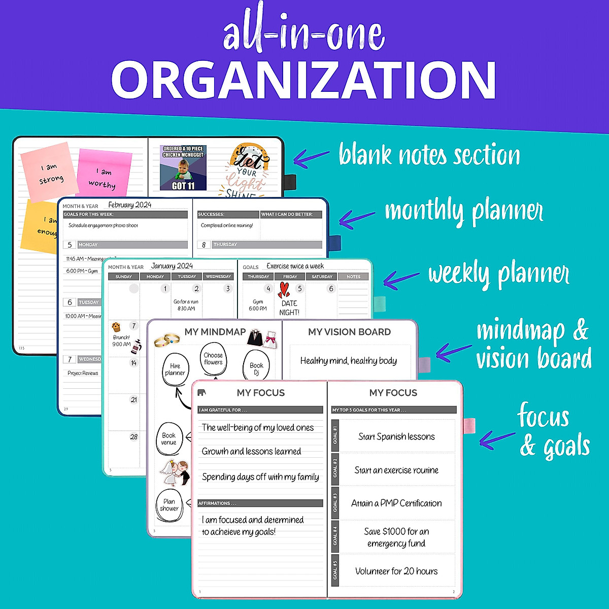 Papercode Daily Planner 2023 - Simple Elephant Undated Daily, Weekly, and Monthly Calendar Planner for Productivity & Goal Setting, Black